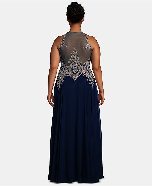 XSCAPE Plus Size Embroidered Gown - Dresses - Women - Macy's