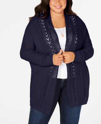 One A Plus Size Open-Front Mixed-Stitch Knit Cardigan - Macy's