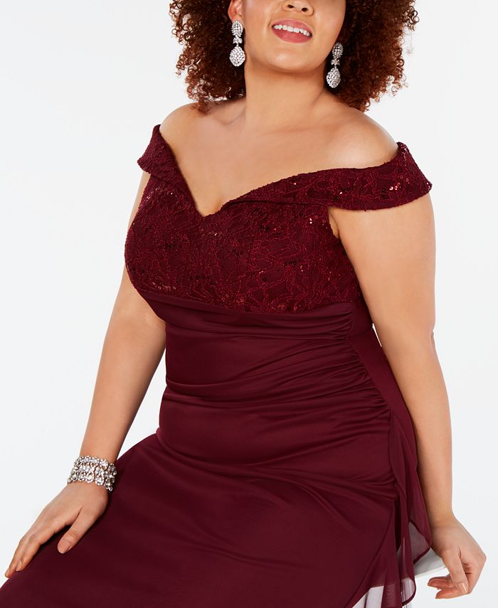 Betsy & Adam Plus Size Draped Off-The-Shoulder Gown - Macy's
