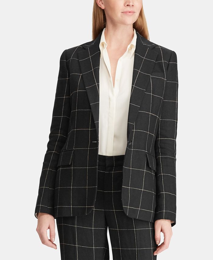 Lauren Ralph Lauren Linen Windowpane Blazer - Macy's