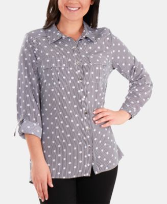 NY Collection Dot-Print Utility Shirt - Macy's