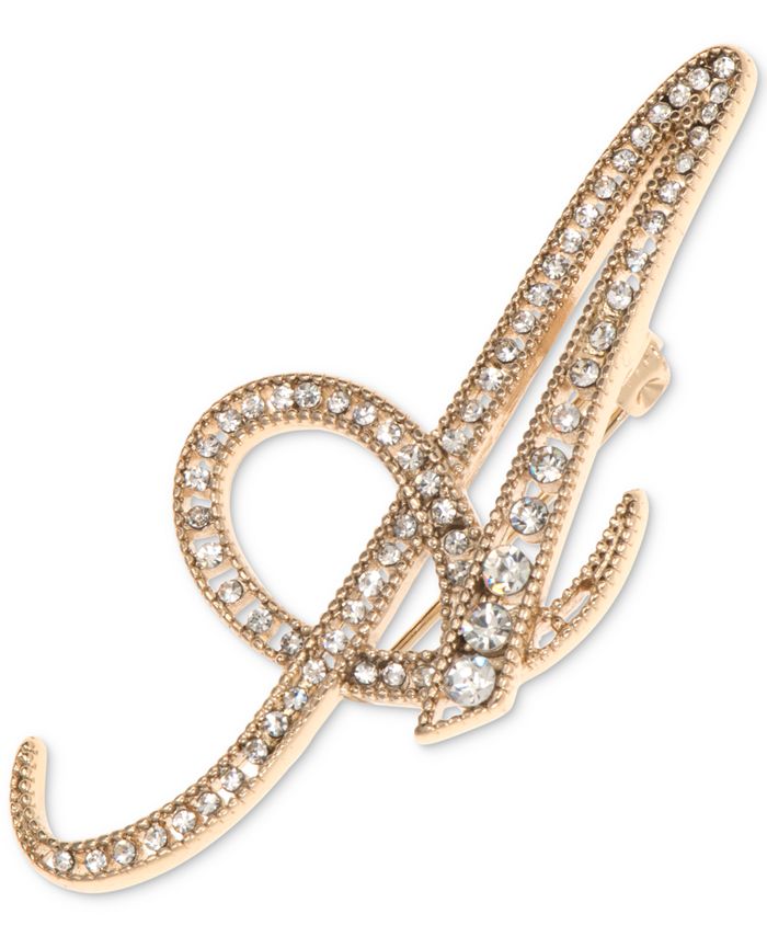 Lauren Ralph Lauren Gold-Tone Crystal Letter Initial Pin - Macy's