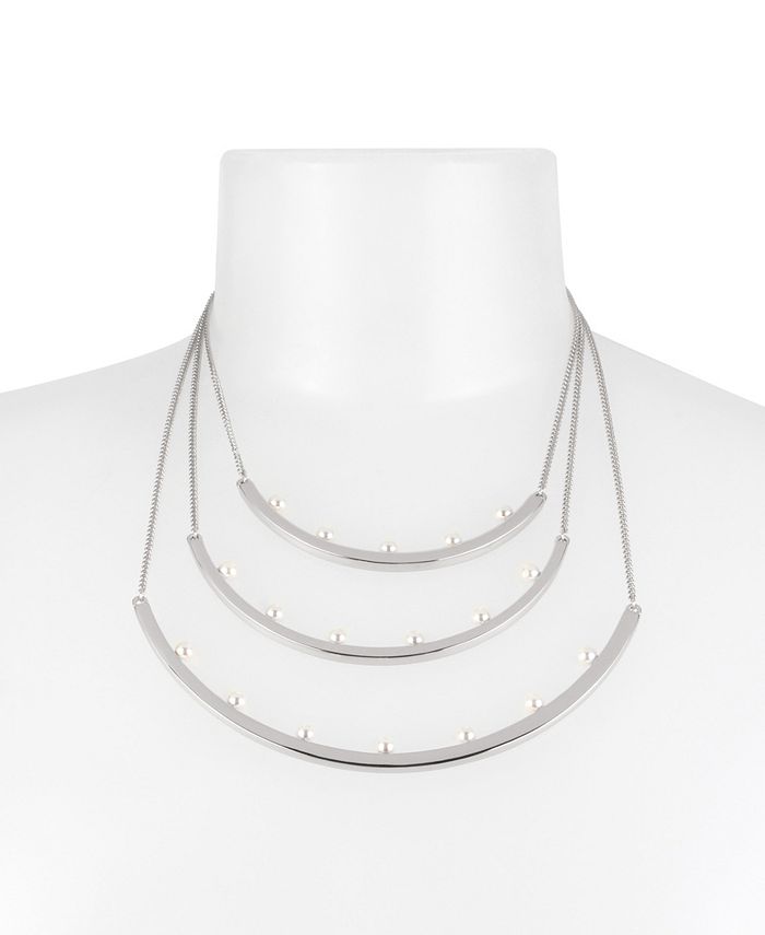 BCBGeneration Pearl Silver Multi Row Curved Bar Frontal Necklace - Macy's