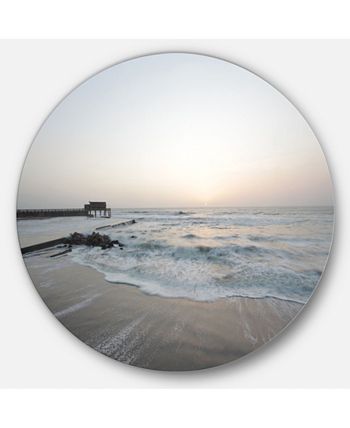 Design Art Designart 'Serene Blue Beach With White Sun' Beach Metal ...