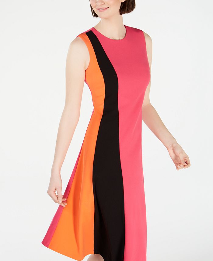Calvin Klein Sleeveless Colorblock Asymmetric A-Line Dress - Macy's