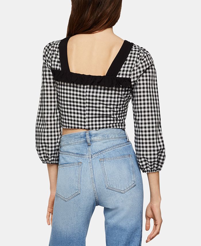 BCBGeneration Gingham-Print Ruffled Cropped Top - Macy's