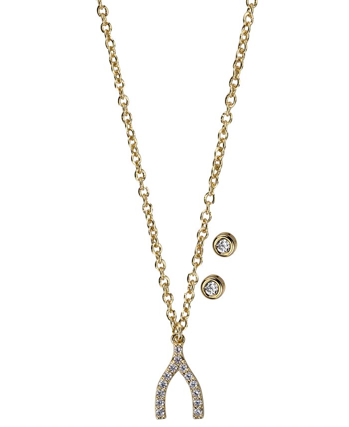 Kitsch Gold-Tone Crystal Wishbone Pendant Necklace & Stud Earrings Box ...