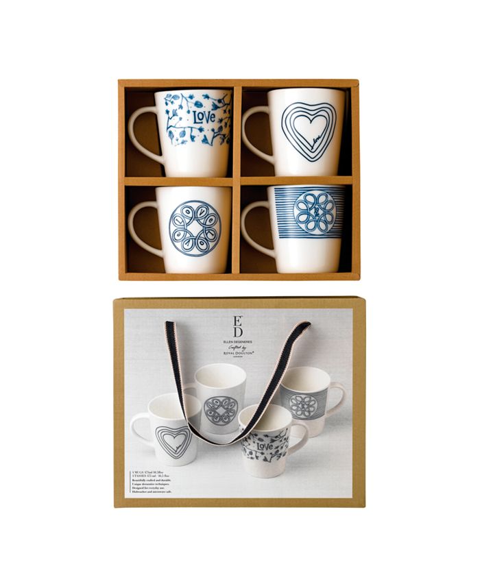 ED Ellen Degeneres Crafted by Royal Doulton Blue Love Mug, Set of 4 ...