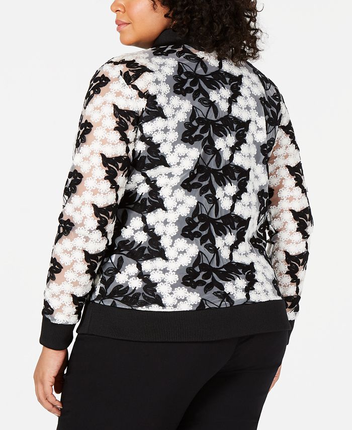 Belldini Plus Size Crochet-Lace Bomber Jacket - Macy's