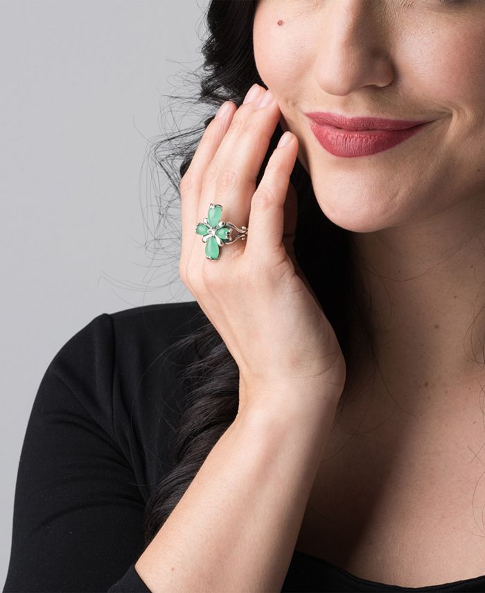 Carolyn Pollack Green Jade Cross Ring in Sterling Silver - Macy's