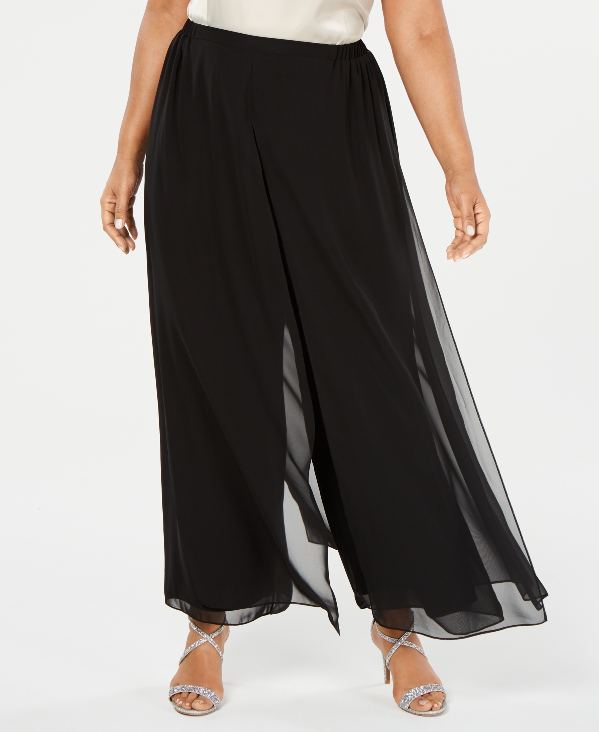 Click here for Alex Evenings Plus Size Flowy Wide-Leg Pants - Bla... prices