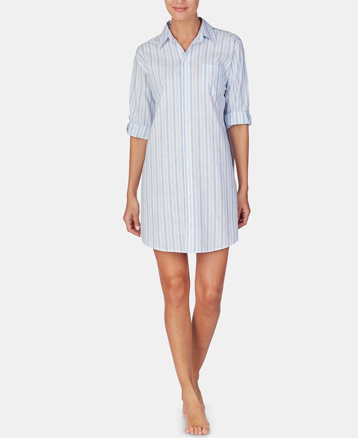 Lauren Ralph Lauren Stripe-Print Notch Collar Sleepshirt - Macy's