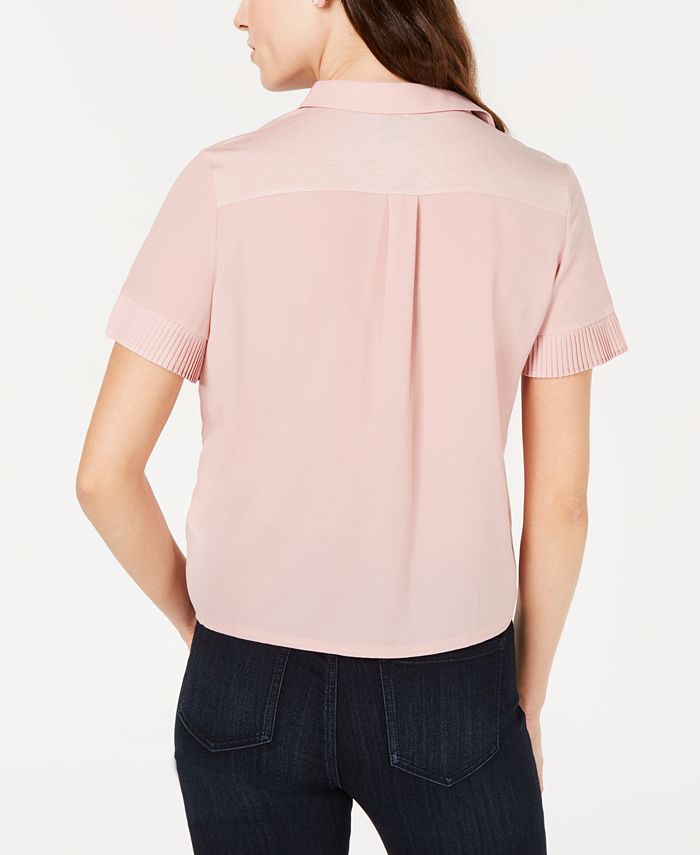 French Connection Pleated-Sleeve Button-Up Blouse - Macy's