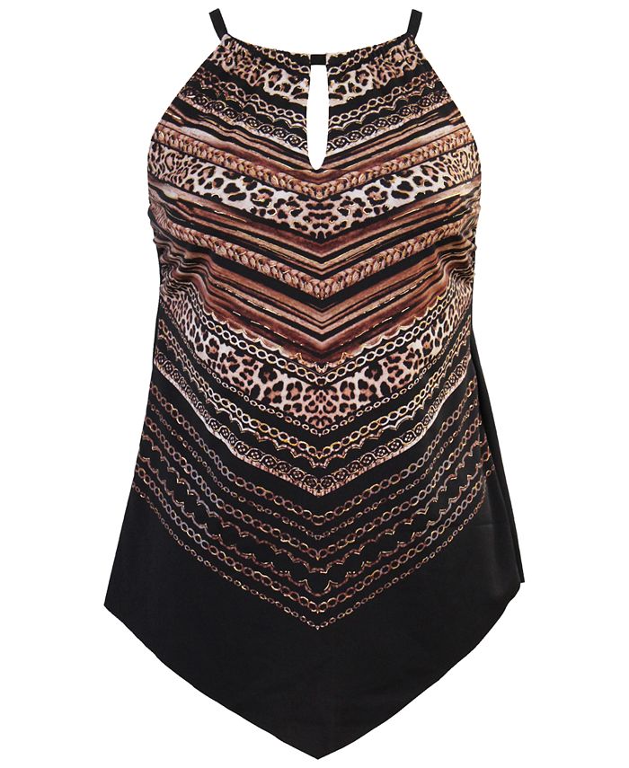 Miraclesuit Lionessa Kiara Printed High-Neck Keyhole Handkerchief-Hem ...