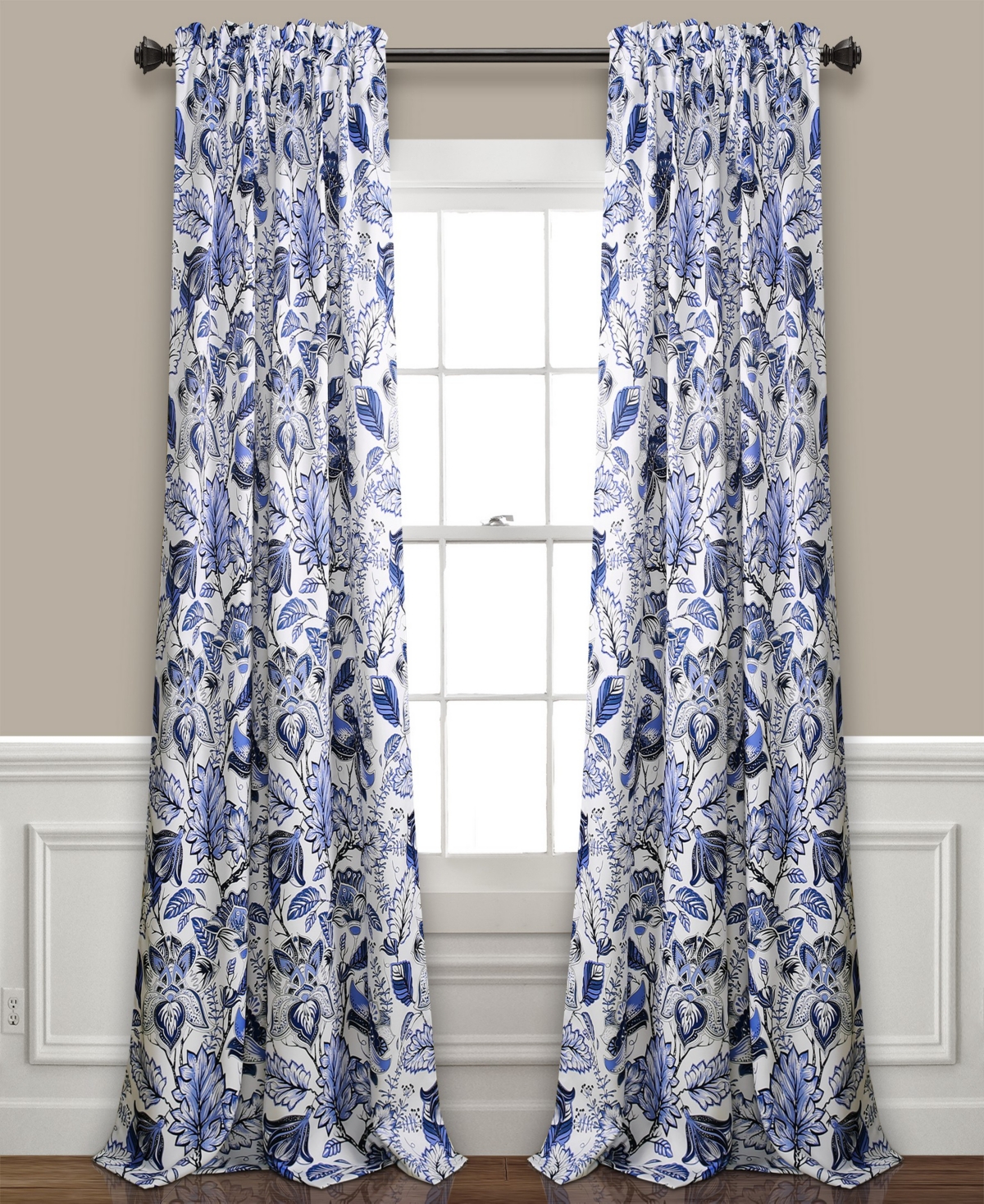 Click here for Cynthia Jacobean Floral 52 x 95 Curtain Set - Blue prices