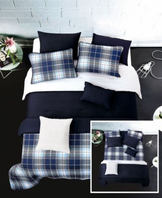 Blue Plaid 8 Pc Full/Queen Layered Solid Comforter and Coverlet Set ...