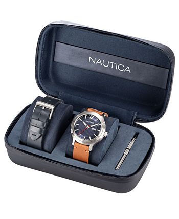 Nautica Men's NAPPSP901 Porthole Slim Tan Leather Strap Watch Box Set ...