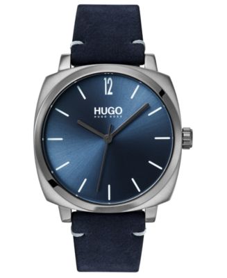 HUGO Men's #Own Blue Leather Strap Watch 40mm - Macy's