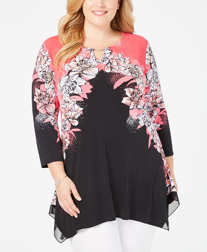 JM Collection Plus Size Printed 3/4-Sleeve Tunic Top, Created for Macy's - Macy's