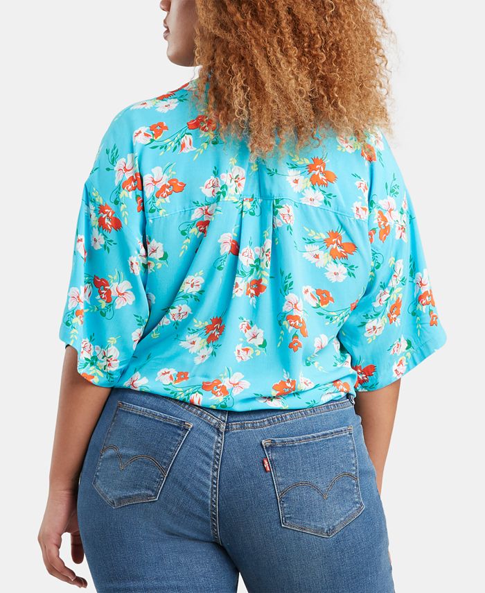 Levi's Trendy Plus Size Clove Tropical-Print Tie-Front Shirt - Macy's