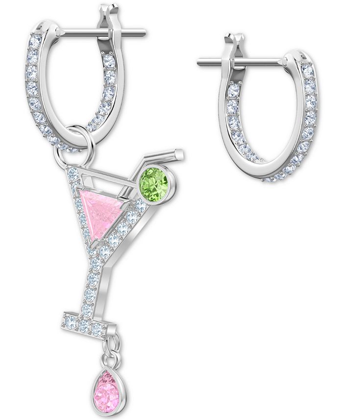 Swarovski Silver-Tone Crystal Hoop & Cocktail Charm Mismatch Earrings ...
