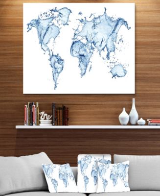 Designart 'World Map Water Splash' Abstract Map Metal Wall Art - 40" X ...