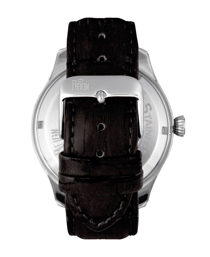Reign Gustaf Automatic Silver Dial, Genuine Black Leather Watch 43mm ...