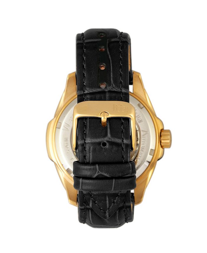 Reign Henley Automatic Semi-Skeleton Gold Case, Genuine Black Leather ...