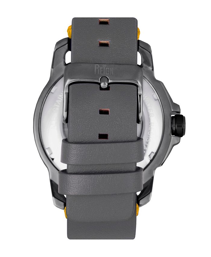 Reign Monarch Automatic Gunmental Case, Genuine Grey Leather Watch 46mm ...