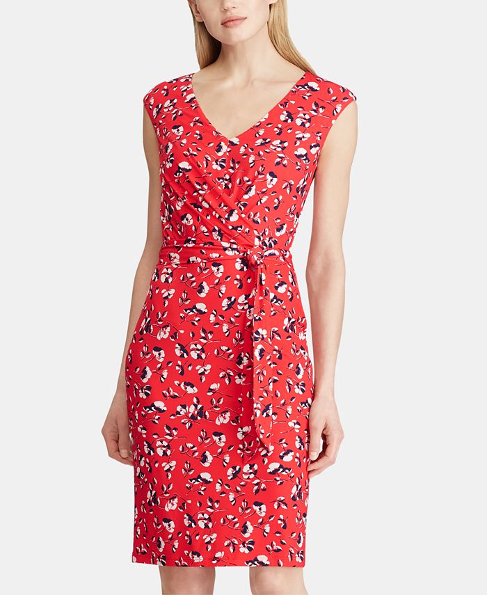Lauren Ralph Lauren Petite Belted Floral Jersey Dress - Macy's