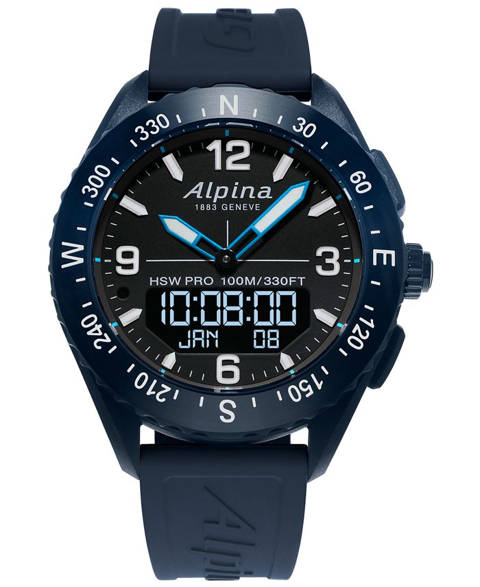Alpina Men’s Swiss Analog-Digital Alpiner X Blue Rubber Strap Hybrid ...