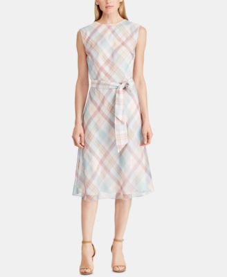 Lauren Ralph Lauren Belted Georgette Dress - Macy's