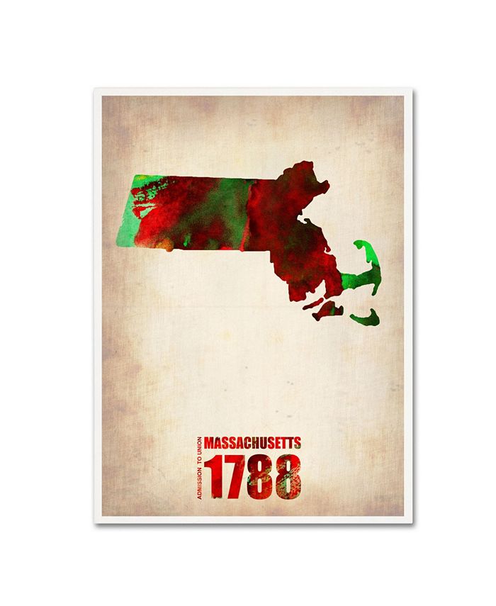 Trademark Global Naxart 'Massachusetts Watercolor Map' Canvas Art - 24 ...