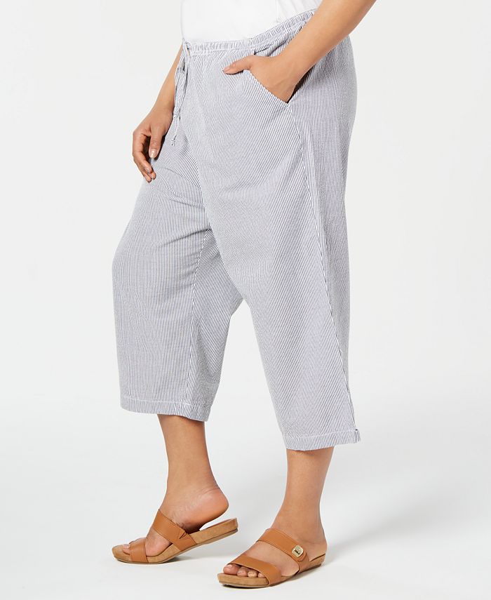 Karen Scott Plus Size Cotton Seersucker Capri Pants, Created for Macy's ...