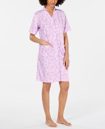 Miss Elaine Printed Brushed Terry Snap-Front Robe - Macy's