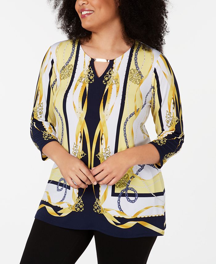 JM Collection Plus Size Keyhole Printed Tunic, Created for Macy's - Macy's