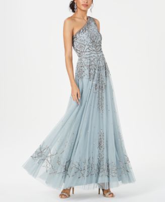 Adrianna Papell One-Shoulder Beaded Gown - Macy's