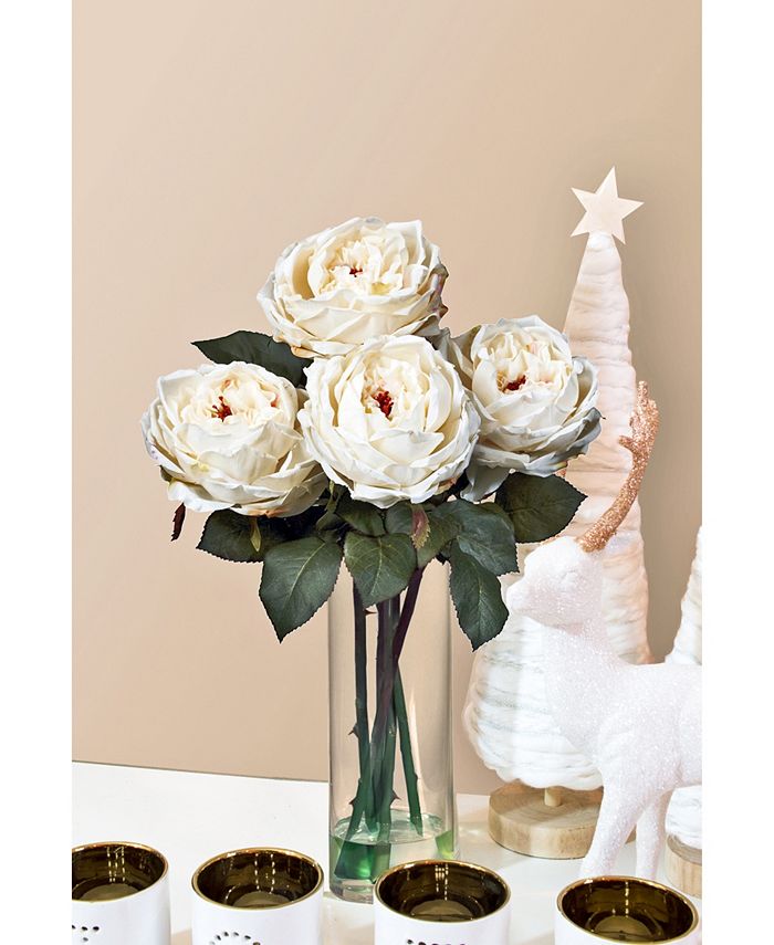 Nearly Natural Fancy Rose w/Cylinder Vase Silk Flower Arrangement - Macy's
