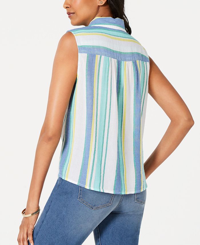 Charter Club Sleeveless Tie-Front Shirt, Created for Macy's - Macy's