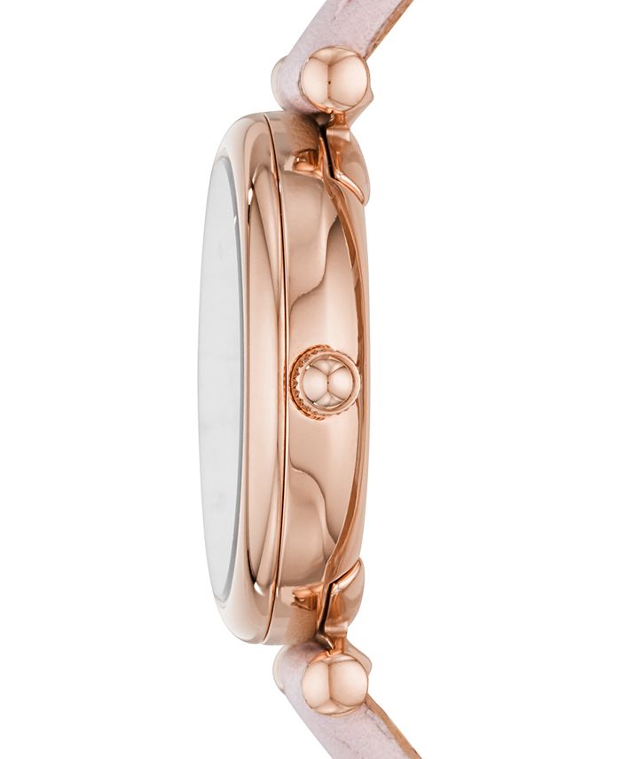 Fossil Women's Mini Carlie Rose Gold-Tone Blush Leather Strap 28mm - Macy's