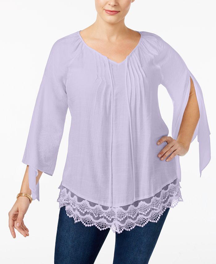 NY Collection Plus Size Lace-Trim Tunic - Macy's