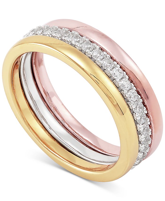 Macy's Cubic Zirconia Tri-Color Ring in 18k Gold-Plate, 18k Rose Gold ...