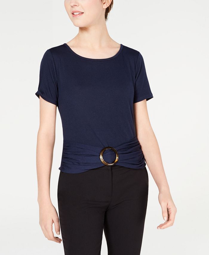 BCX Juniors' Textured Ruched O-Ring Blouse - Macy's