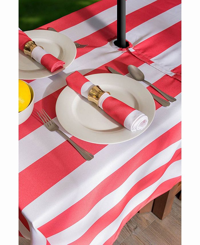 Design Imports Coral Cabana Stripe Outdoor Table cloth with Zipper 60 ...
