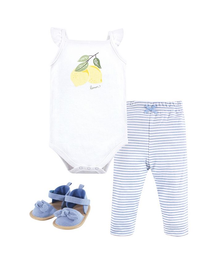 Little Treasure Hudson Baby Cotton Bodysuit, Pants and Shoe Set - Macy's