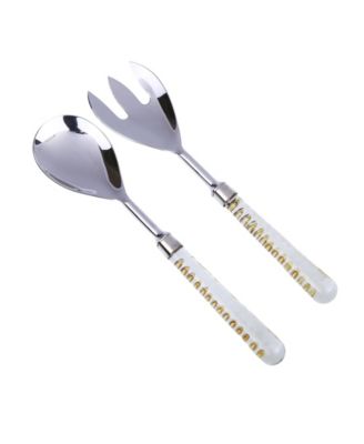 Classic Touch Stainless Steel Salad Servers with Glass and Gold Handles ...