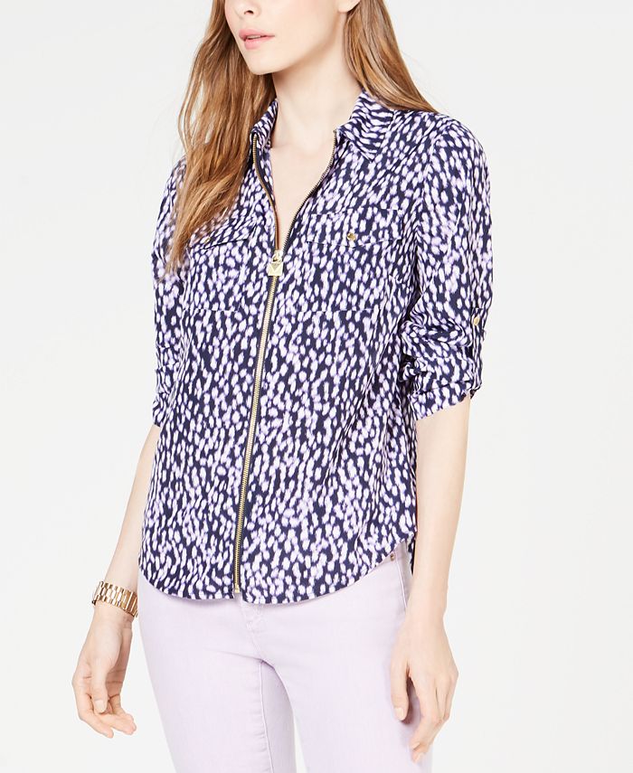 Michael Kors Printed Zip-Front Top, Regular & Petite - Macy's