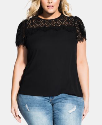 City Chic Trendy Plus Size Short-Sleeve Victorian Top - Macy's