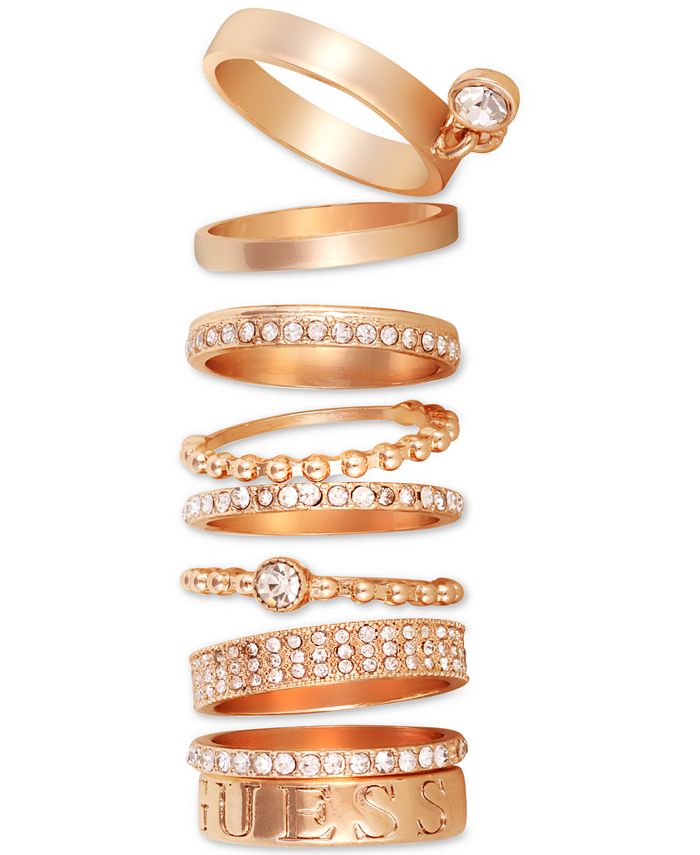 GUESS Gold-Tone 9-Pc. Set Crystal Stack Rings - Macy's