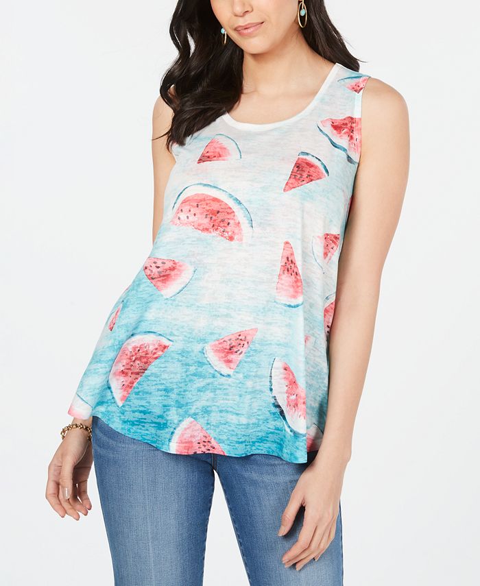 Style & Co Petite Graphic Print Swing Tank Top, Created for Macy's - Macy's
